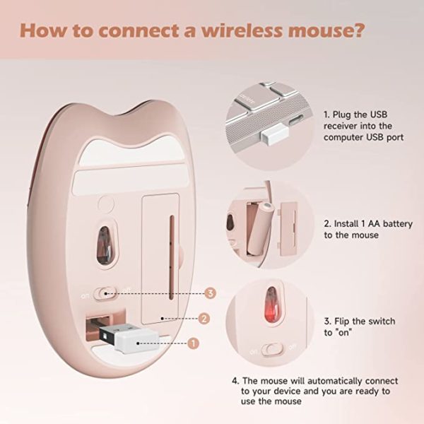 Cute Cat Wireless Mouse For Laptop Silent 2.4G Wireless Mice Noiseless ...