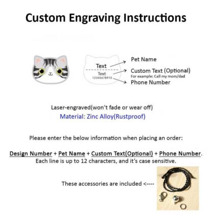 Metal Custom Engraved Cat ID Tag Cute Cat Charm Kawaii Pet ID Tags ...