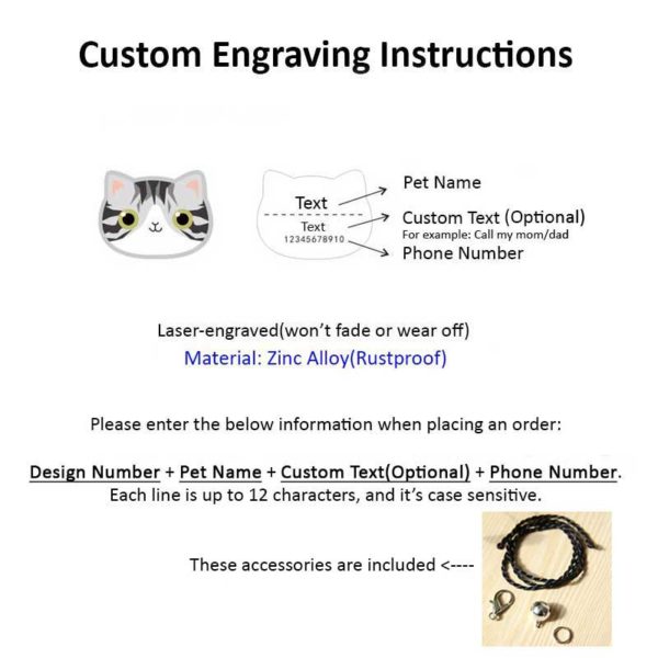 Metal Custom Engraved Cat ID Tag Cute Cat Charm Kawaii Pet ID Tags ...