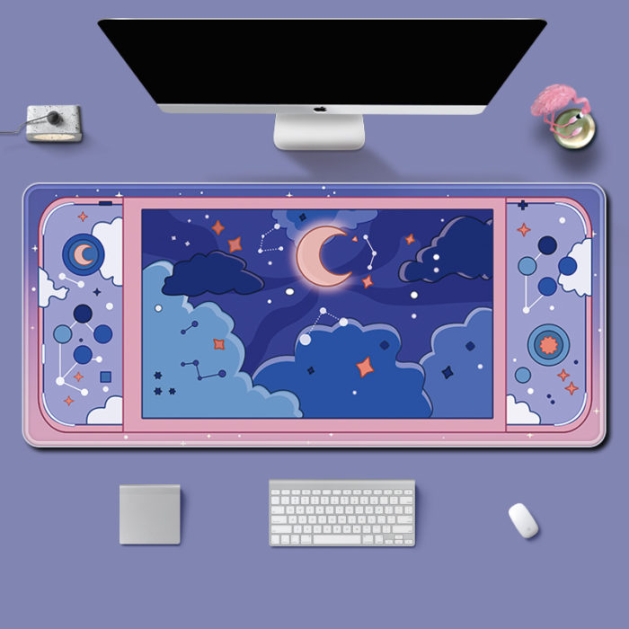 Moon And Stars Large Desk Mat Kawaii Aesthetic Mouse Pad Cute Sky Art ...