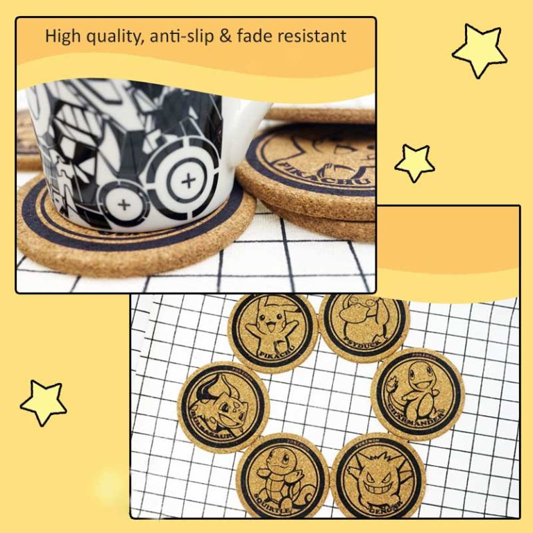 Pokemon Coaster Set 6 PCS Cute Pokemon Cork Coasters - RegisBox