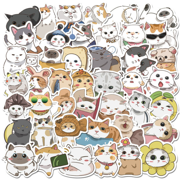 60PCS Cute Cat Stickers Anime Cat Laptop Decal Waterproof Vinyl ...