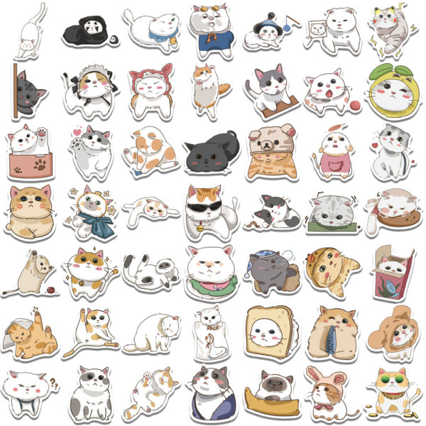 60PCS Cute Cat Stickers Anime Cat Laptop Decal Waterproof Vinyl ...