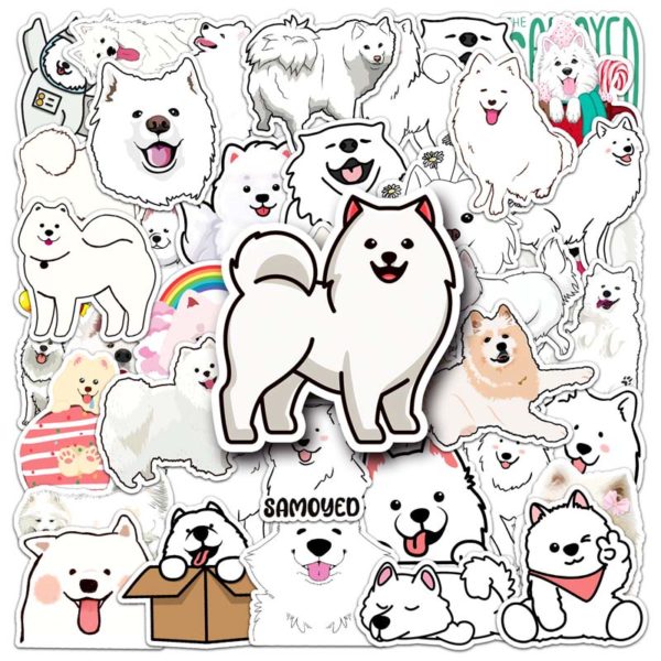 50PCS Samoyed Dog Stickers Cute White Dog Luggage Decal Samoyed ...