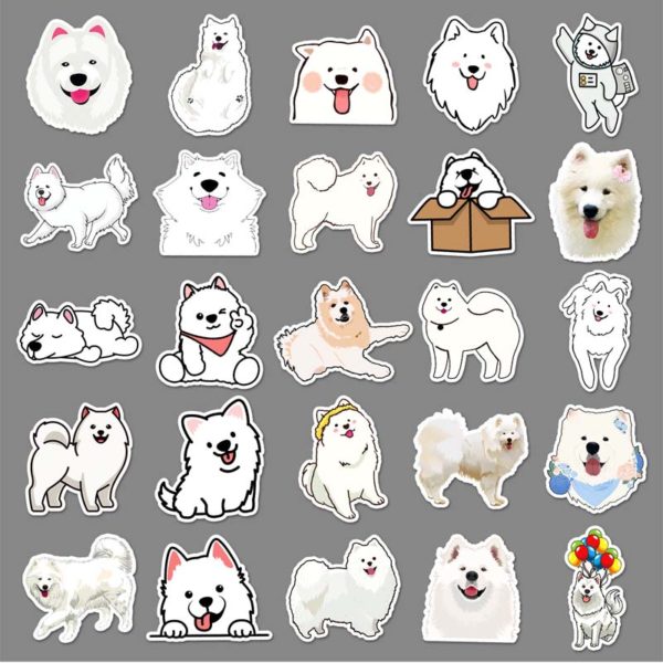 50PCS Samoyed Dog Stickers Cute White Dog Luggage Decal Samoyed ...