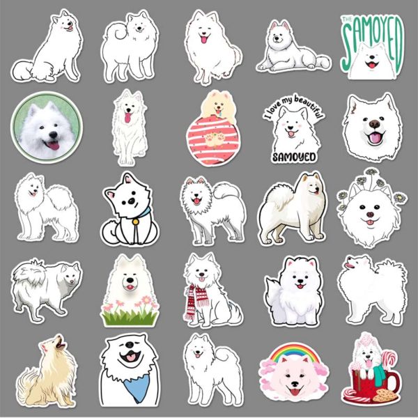50PCS Samoyed Dog Stickers Cute White Dog Luggage Decal Samoyed ...
