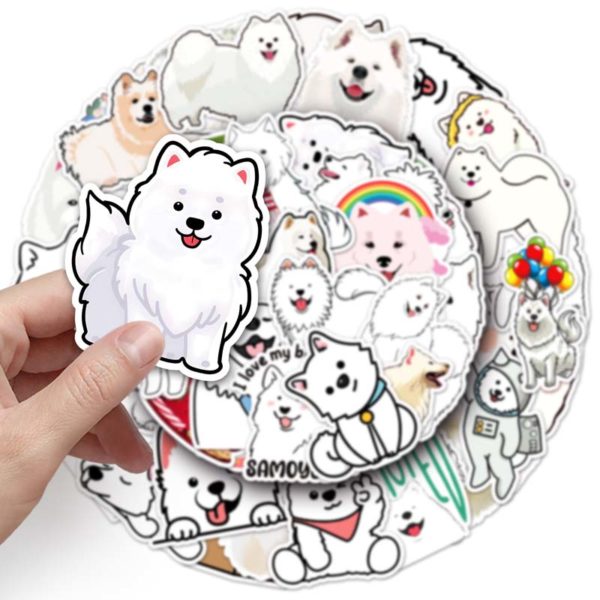 50PCS Samoyed Dog Stickers Cute White Dog Luggage Decal Samoyed ...