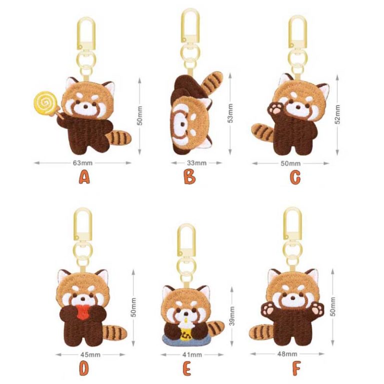 Embroidered Red Panda Keychain Cute Embroidered Lesser Panda Key Rings ...