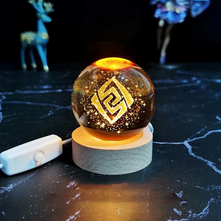 Genshin Impact Element LED Lights Crystal Ball Night Light Wooden Base ...