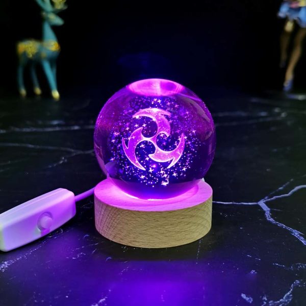 Genshin Impact Element LED Lights Crystal Ball Night Light Wooden Base ...