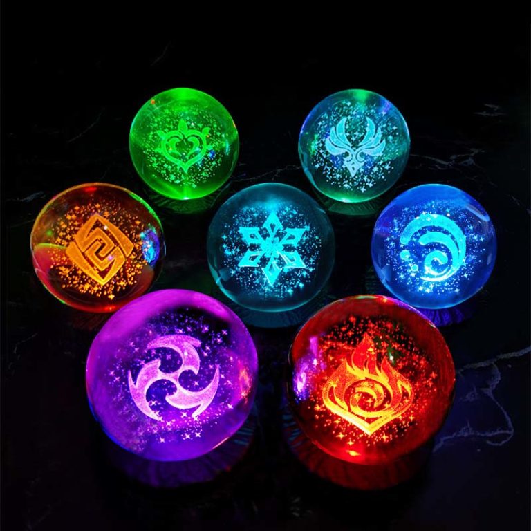 Genshin Impact Element LED Lights Crystal Ball Night Light Wooden Base ...