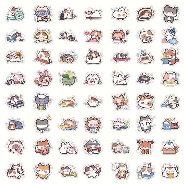 60PCS Cute Animal Stickers Chibi Cat Bunny Fox Decal Waterproof Decals ...