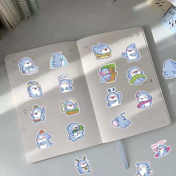 120PCS Kawaii Shark Stickers Waterproof Chibi Shark Vinyl Sticker Set ...