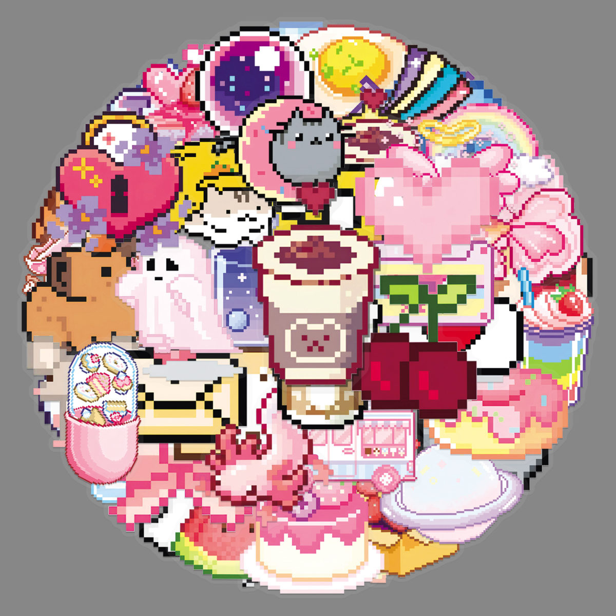 50PCS Cute Pixelated Animal Stickers Kawaii Meme Waterproof Stickers ...
